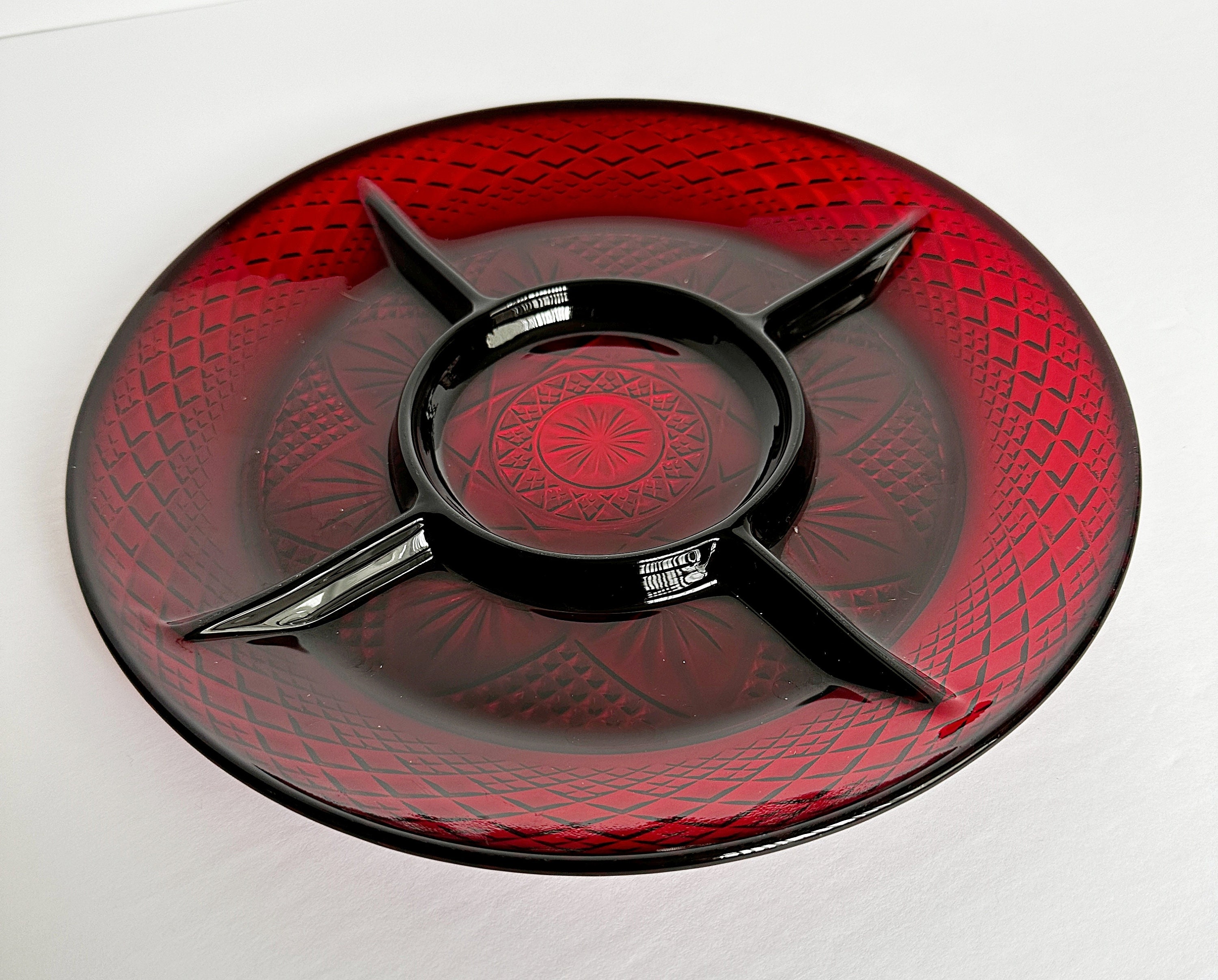 Vintage LUMINARC "antique" PLATES: Ruby Red Relish and Dinner Plate ...