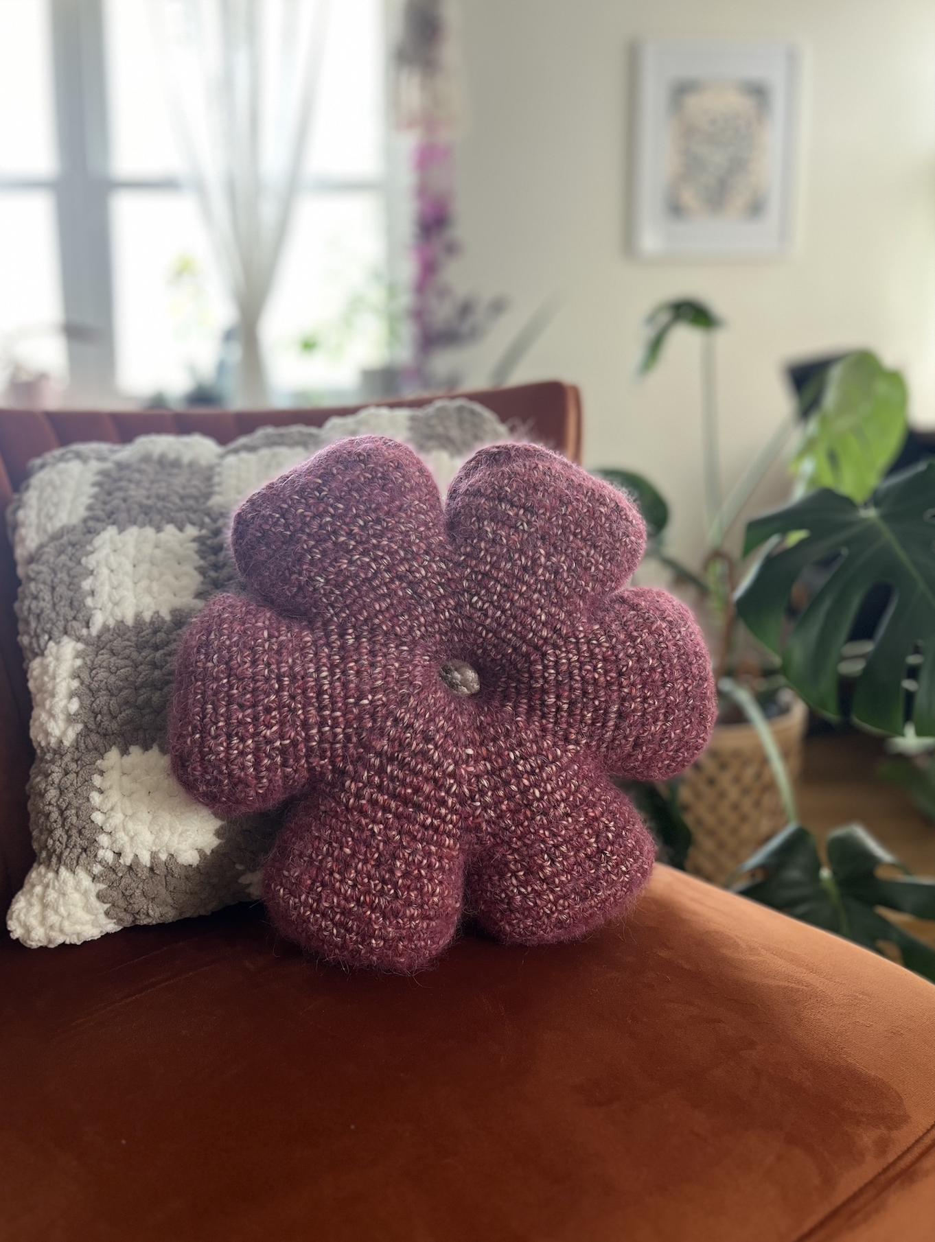 Whimsical Crochet Flower Pillow, 12 X 12, Dark Pink - Etsy