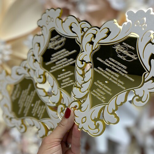 Hexagon Shaped Menu/ Geometric Shape Menus/ White and Gold - Etsy