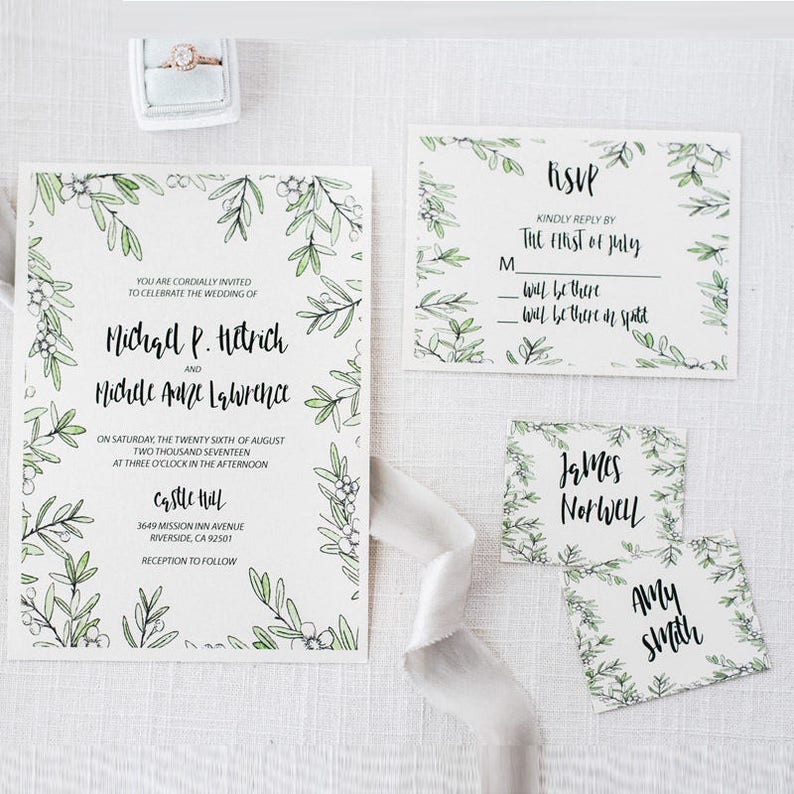 Greenery Invitation Card/greenery Reception Card/leaf - Etsy
