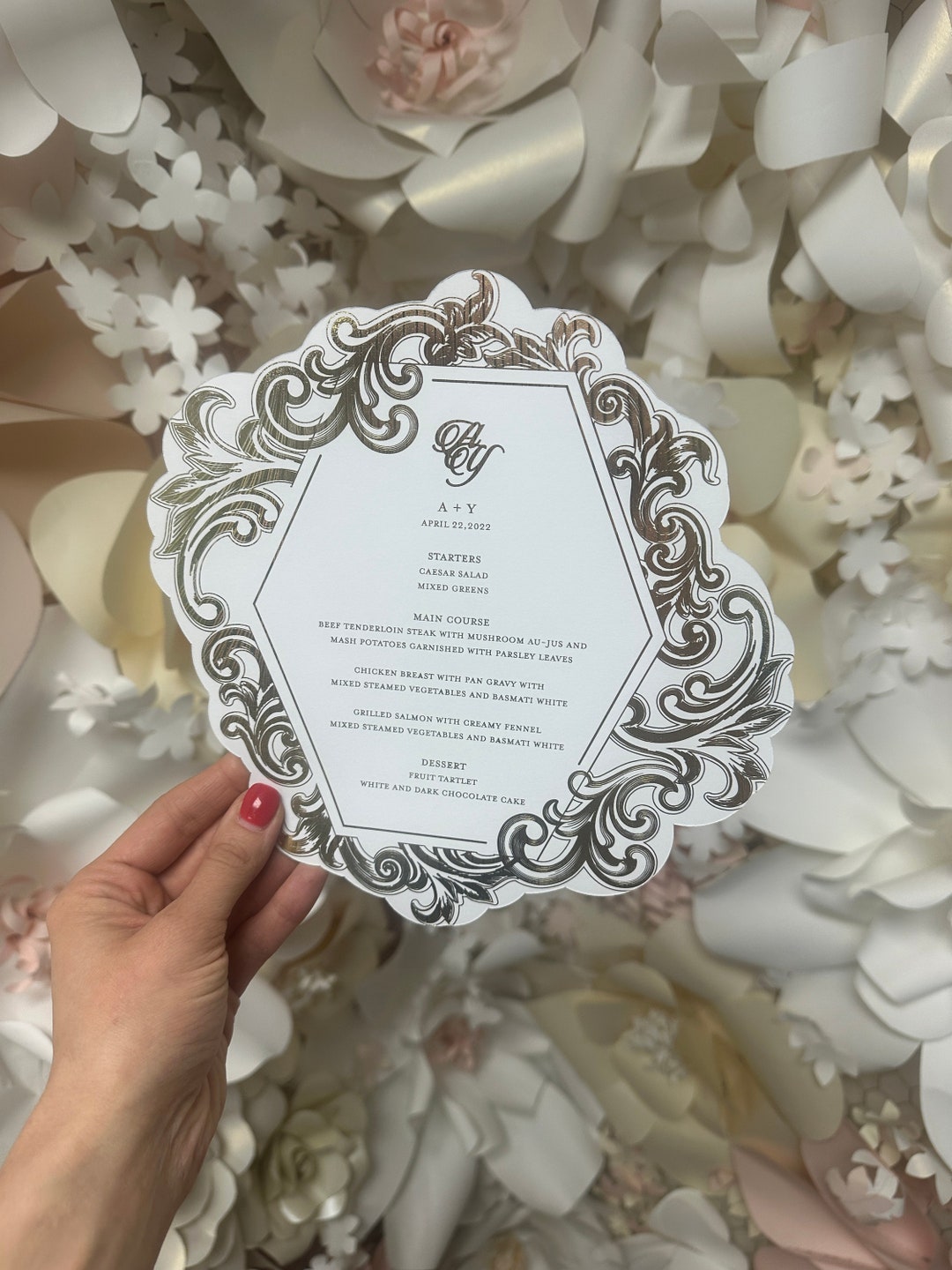 White Adorned Hexagon Menu - Etsy