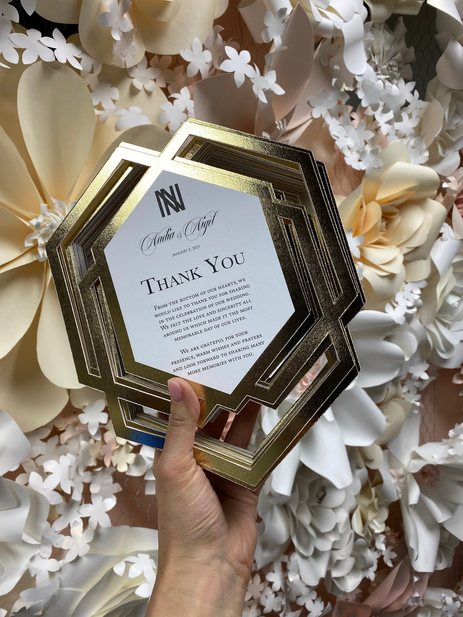 Hexagon Shaped Menu/ Geometric Shape Menus/ White and Gold Menu / Die ...