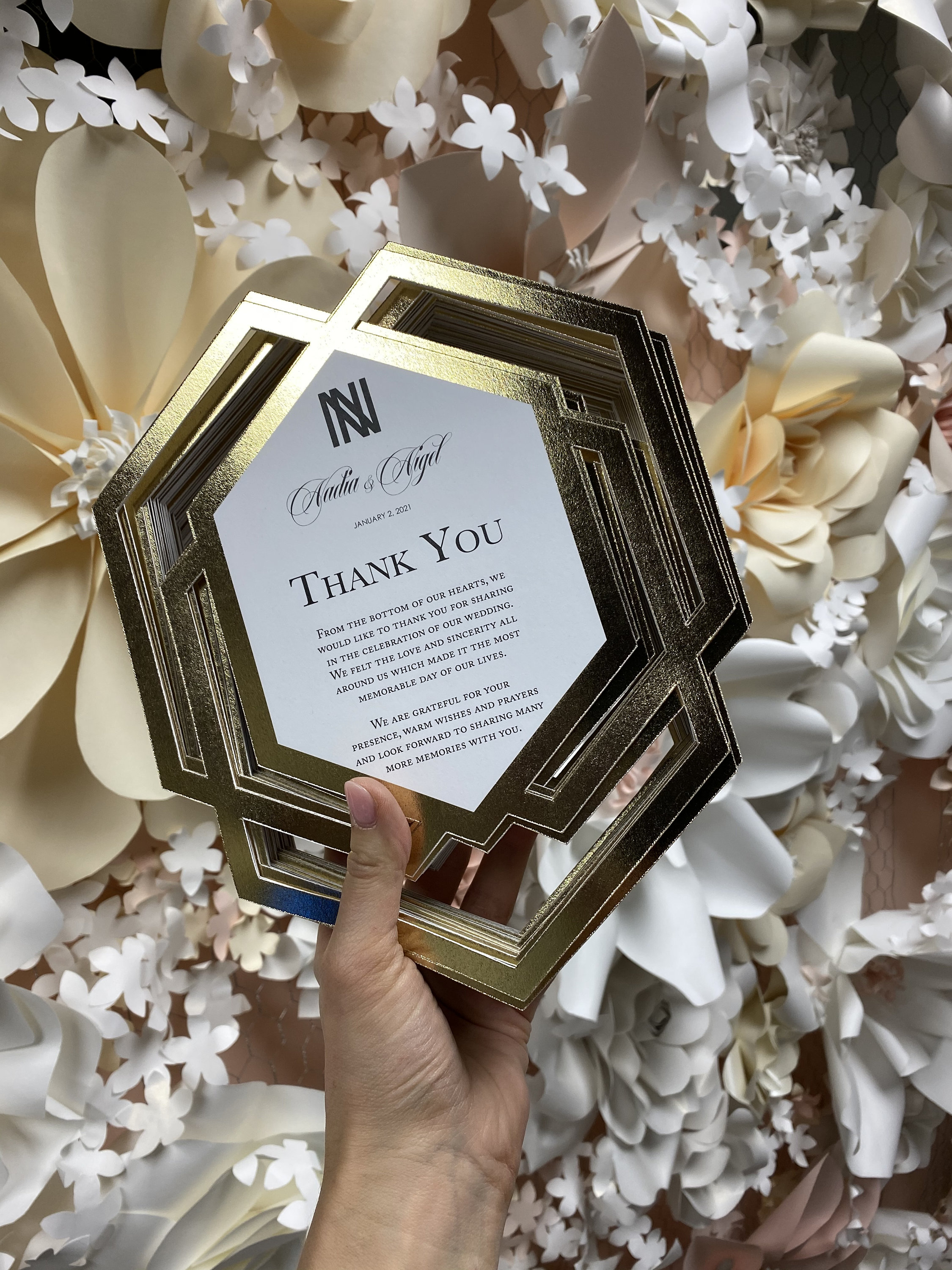 Hexagon Shaped Menu/ Geometric Shape Menus/ White and Gold Menu / Die ...