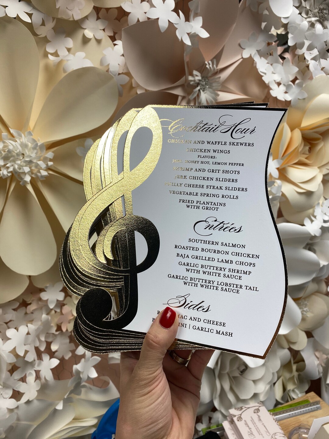 Musical Die Cut With Gold Foil Menu/ Music Note Shape Menu/ Reception ...