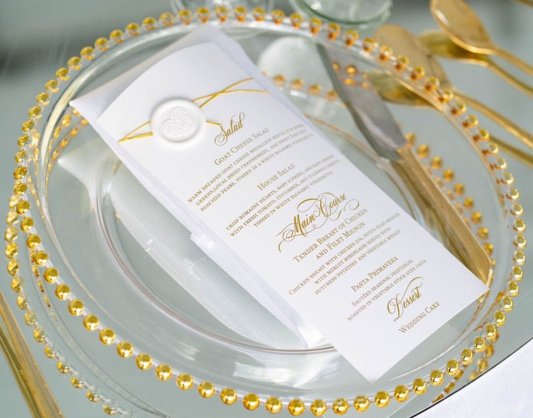 White & Gold Menu/ Wax Seal Menu / Gold Foil Menu / Elegant Menu - Etsy