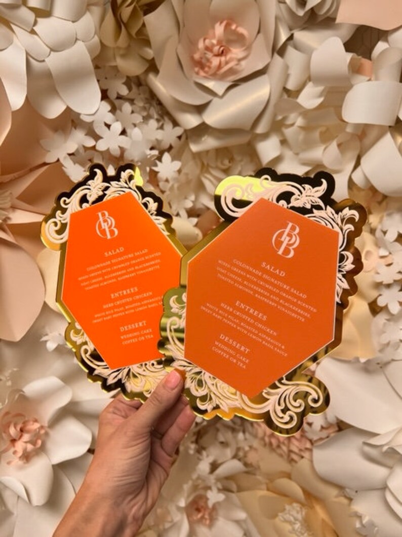 Orange & Gold Acrylic Menu – Luxurywedding Menu - Etsy