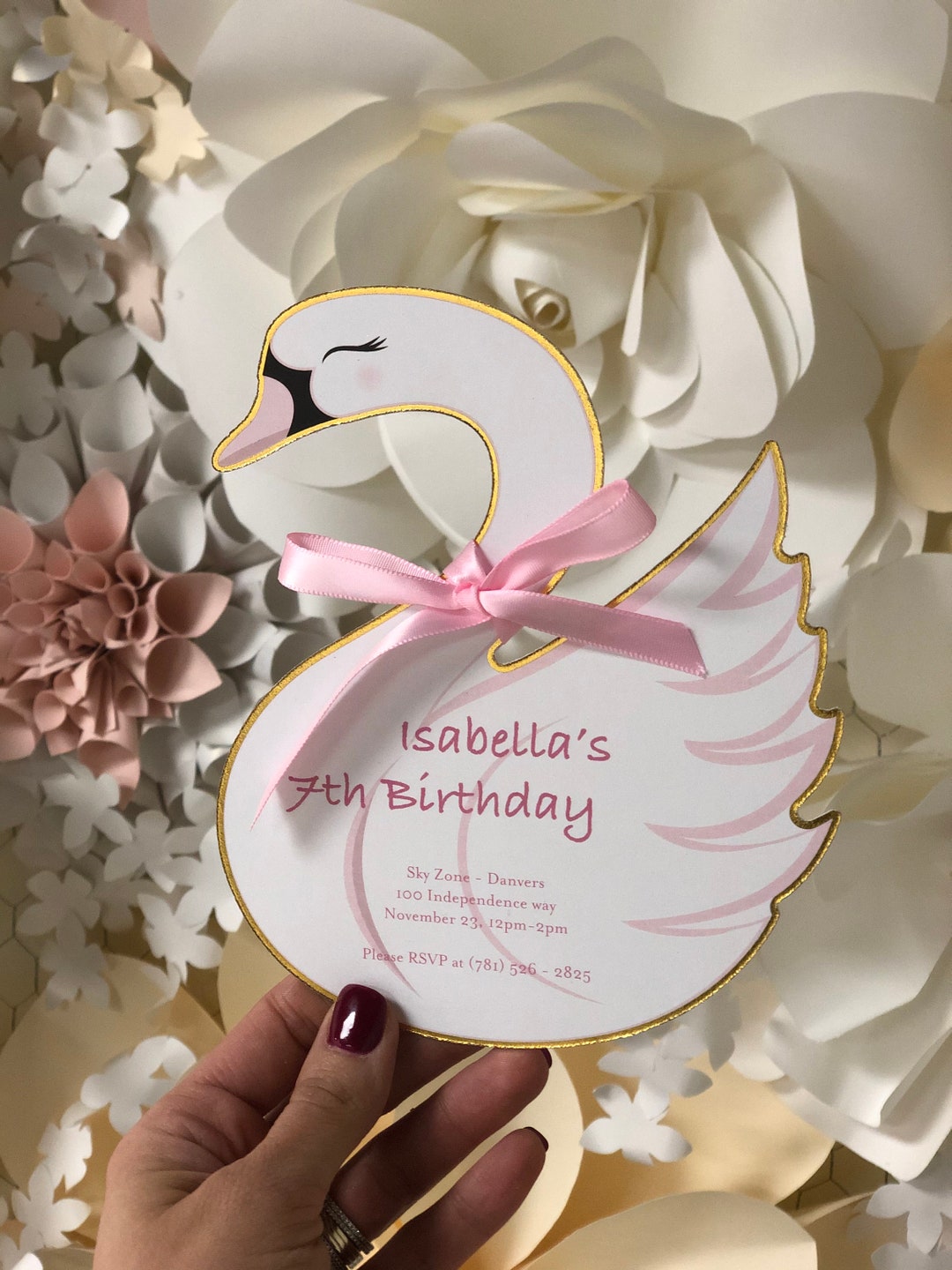 Swan Baby Shower Invitation | Pink Ribbon Elegant Invitation | Baby ...