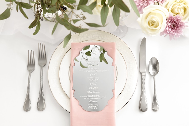 Silver Mirror Acrylic Menu/ Silver Menu/ Wedding Menu/ - Etsy