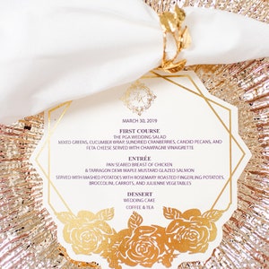 Gold Roses Wedding Menu, Geometric Die Cut Shape - Etsy