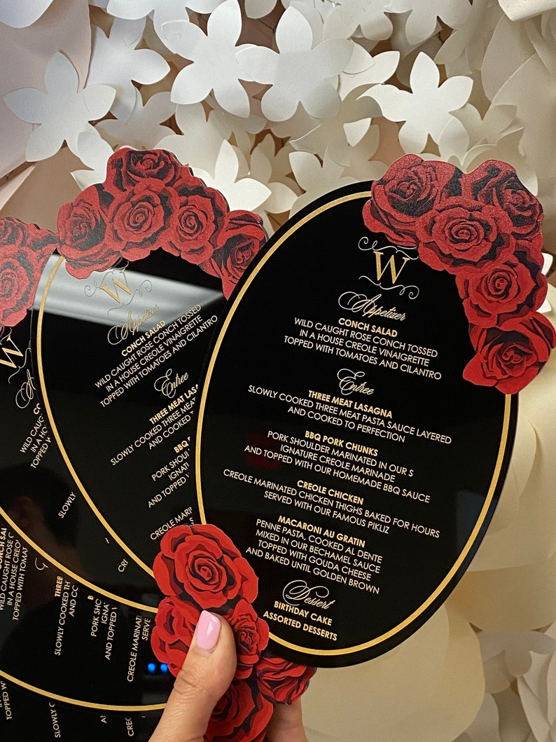 Acrylic Menu/ Black and Red Roses Menus/ Oversized Menu / - Etsy