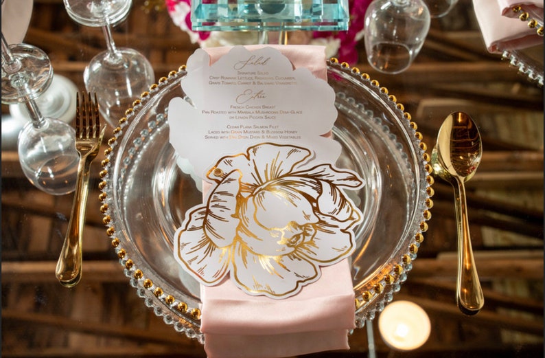 Gold Foil Flower Menu | Die-cut Wedding Menu, Bridal Shower - Etsy