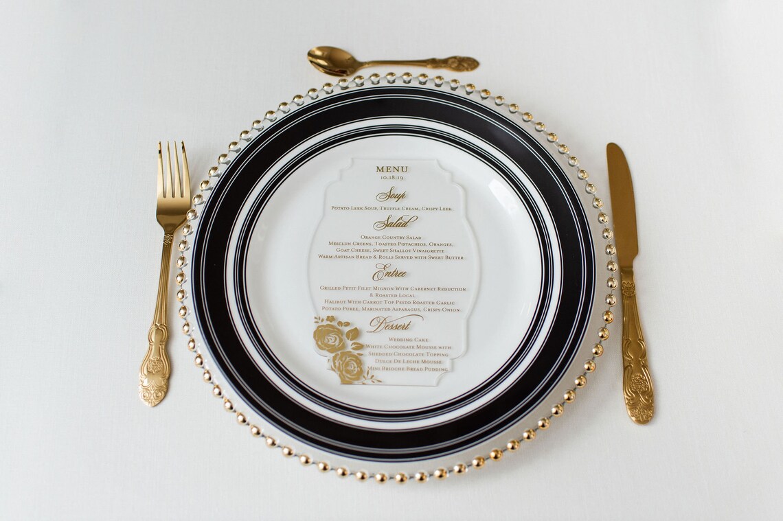 Acrylic Menu/ Clear Acrylic Menu/ Gold Foil Menu - Etsy