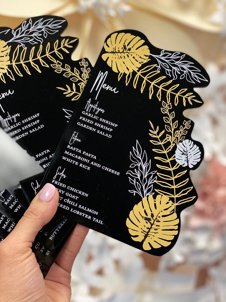 Black Acrylic Menu/ Gold Ink/ Wedding Menu/ - Etsy