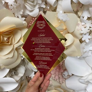 Elegant and Luxurious Gold and Red Mirror Acrylic Menus / Gold Mirror ...