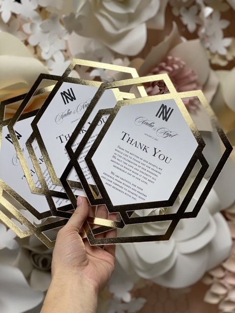 Hexagon Shaped Menu/ Geometric Shape Menus/ White and Gold Menu / Die ...