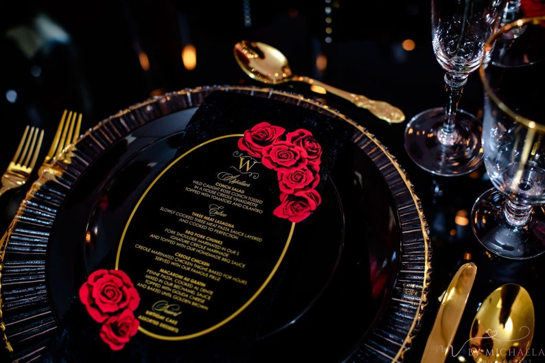 Acrylic Menu/ Black and Red Roses Menus/ Oversized Menu / - Etsy