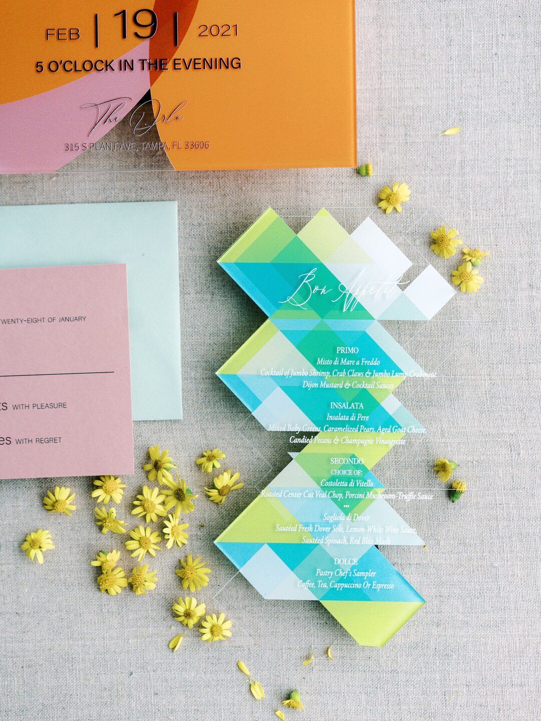 Clear Acrylic Menu / Geometric Menu Design /modern Menu/ Colorful Menu ...