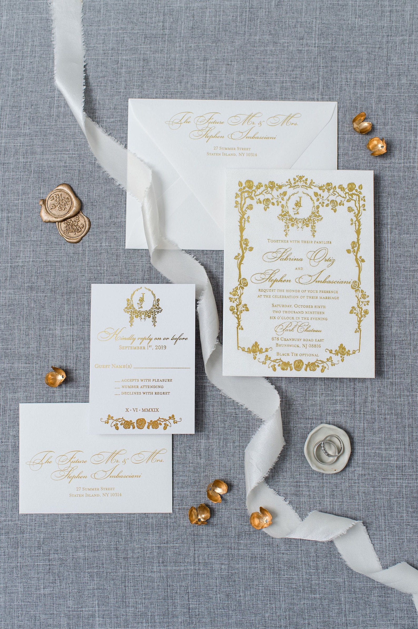 White Suede Wedding Invitation With Gold Foil Roses - Etsy