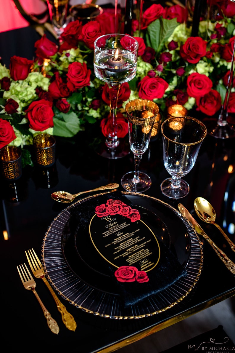Acrylic Menu/ Black and Red Roses Menus/ Oversized Menu / - Etsy