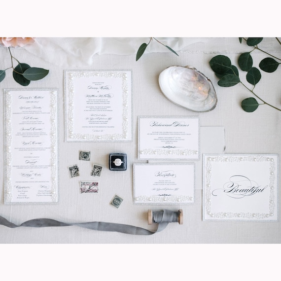 Pearl wedding invitation/Pearl wedding card/Luxury wedding | Etsy