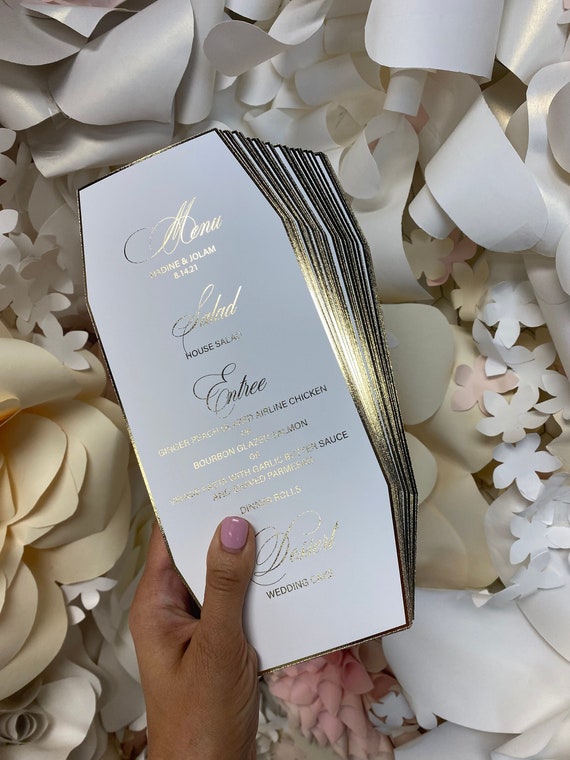 Geometric Gold Foil Menu / White and Gold Foil Menu/ Luxury | Etsy