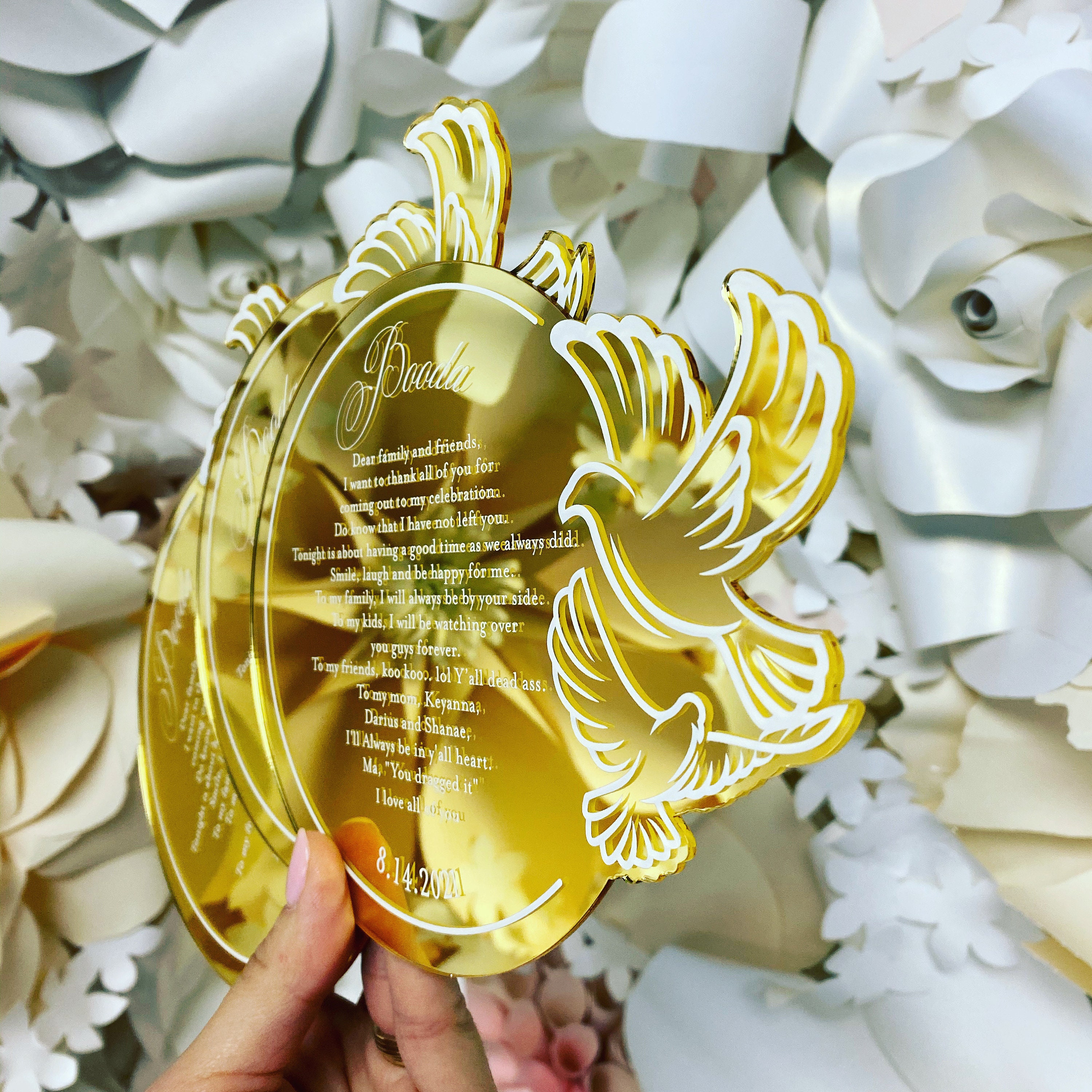 Gold Mirrored Acrylic Menu / Wedding Menu / Gold Dove Menu - Etsy