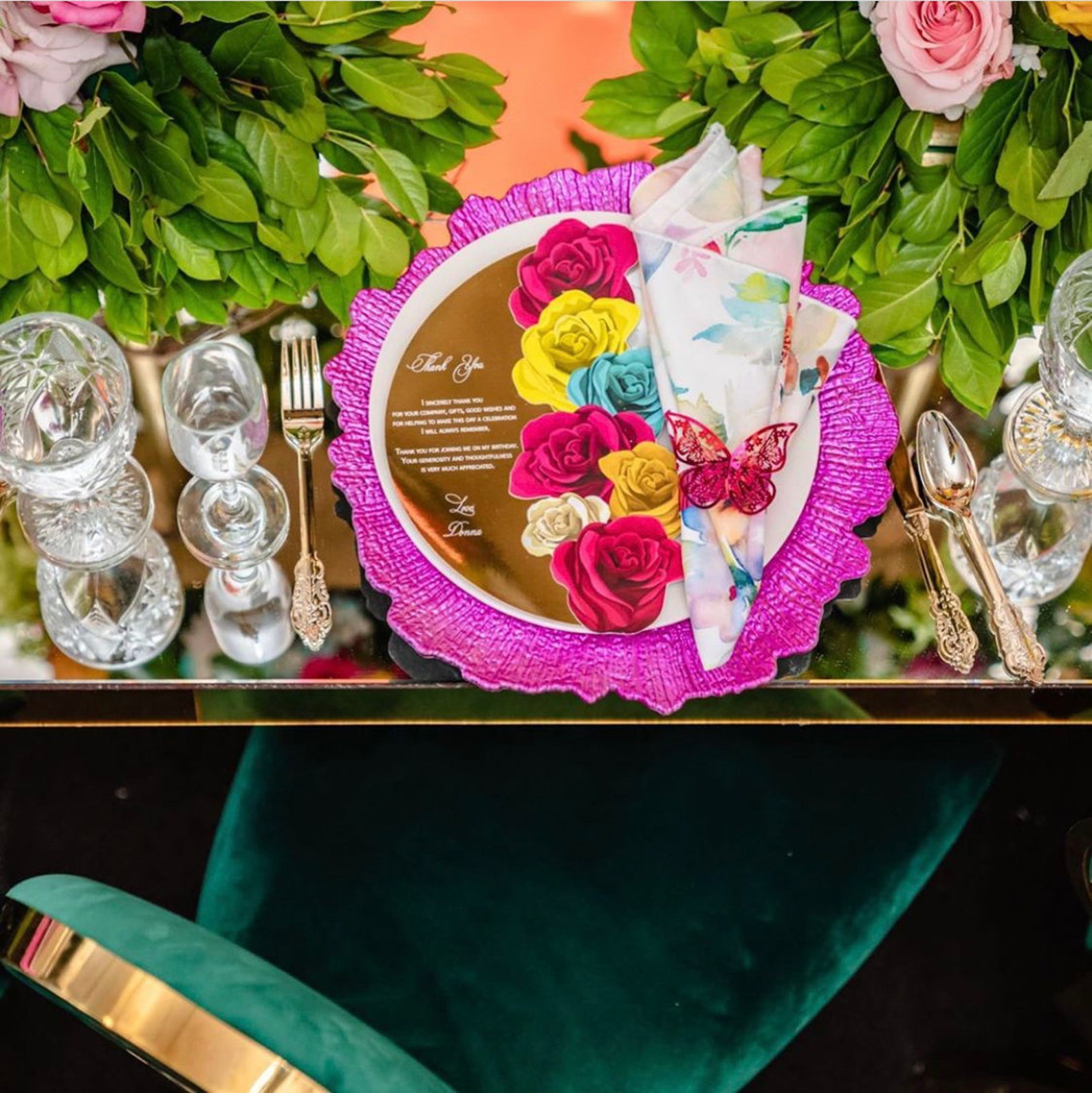 Multicolor Pink Roses Menu / Thank You Card Menu | Etsy