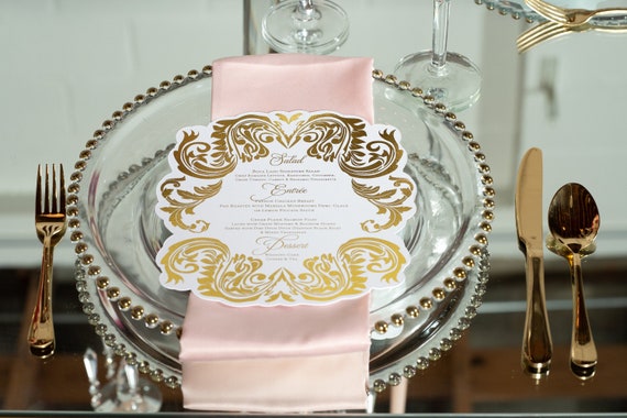 Gold Foil Menu / White and Gold Foil Menu/ Die Cut Menu / | Etsy