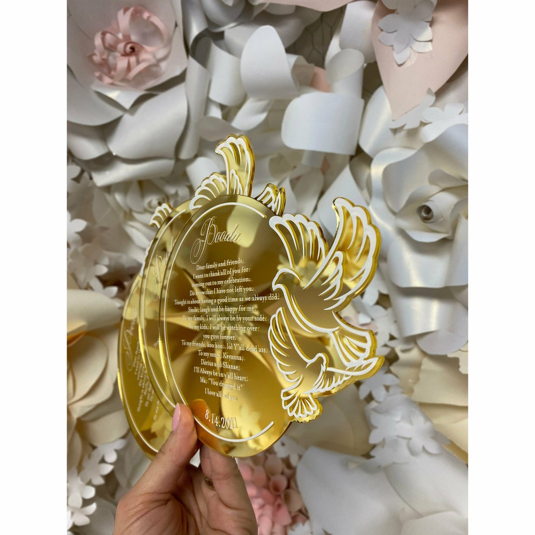 Gold Mirrored Acrylic Menu / Wedding Menu / Gold Dove Menu - Etsy