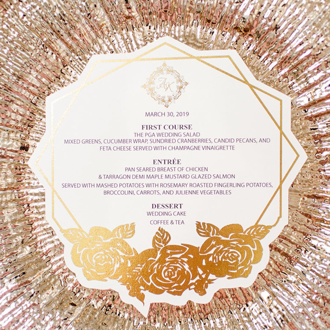 Gold Rose Menu/ Geometric Shape Menu/ Reception Menu / Wedding Menu ...