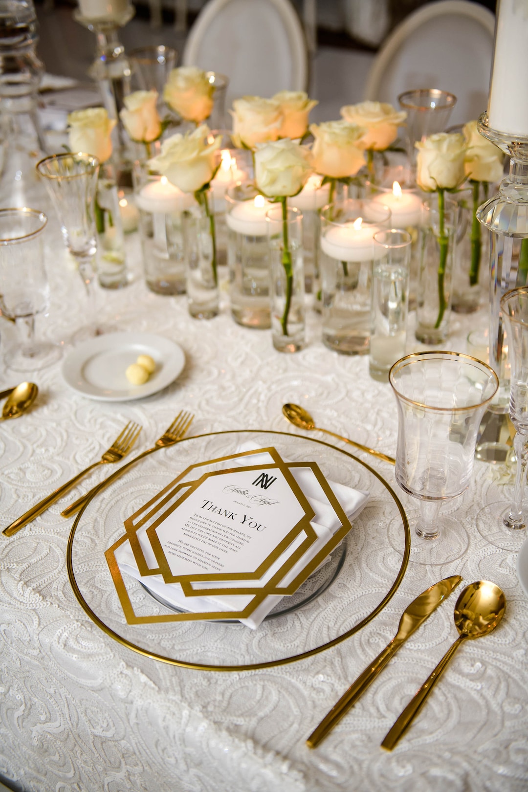 Hexagon Shaped Menu/ Geometric Shape Menus/ White and Gold Menu / Die ...