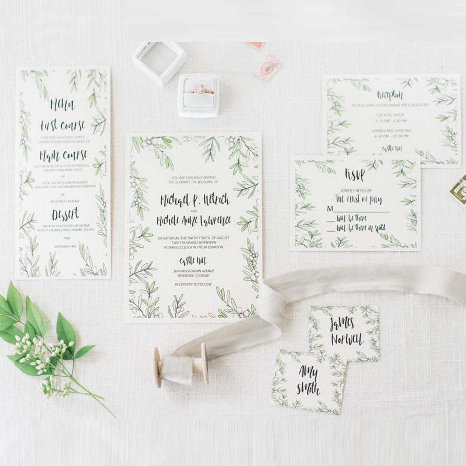 Greenery Invitation Card/greenery Reception Card/leaf - Etsy