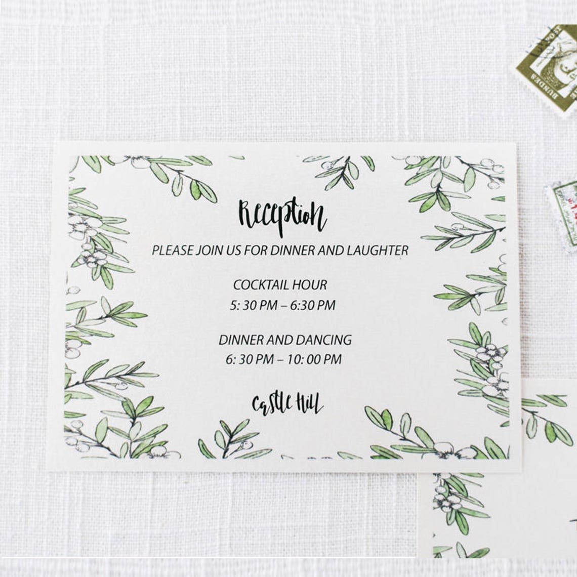 Greenery Invitation Card/greenery Reception Card/leaf | Etsy