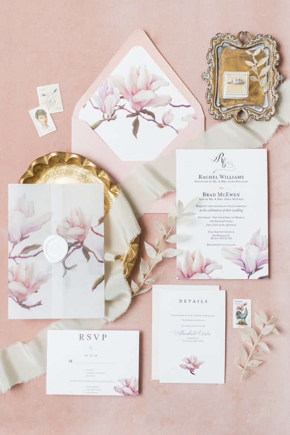 Magnolia Wedding Invitations/ Floral Wedding Invitations/ | Etsy