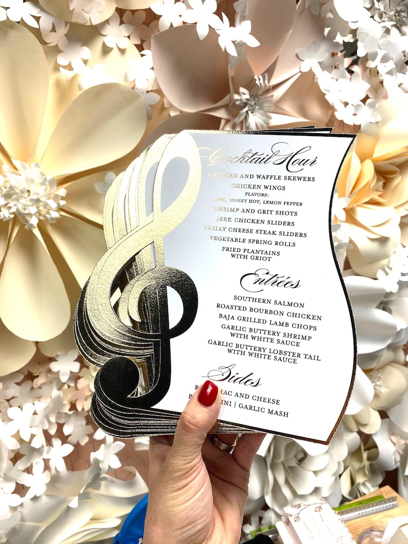 Gold Foil Music Note Wedding Menu, Custom Die Cut Stationery - Etsy
