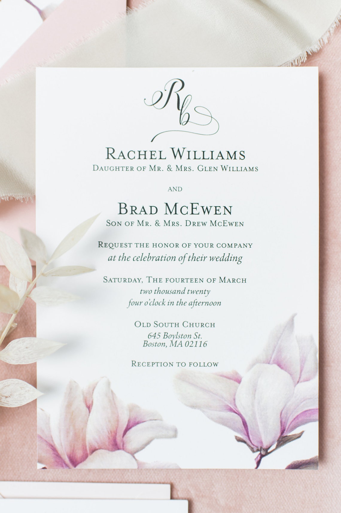 Magnolia Wedding Invitations/ Floral Wedding Invitations/ | Etsy