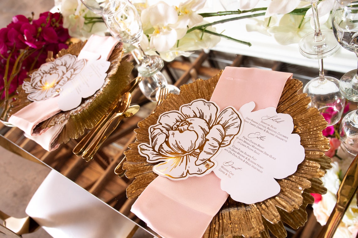 Gold Foil Flower Menu, Elegant Wedding Table Decor - Etsy