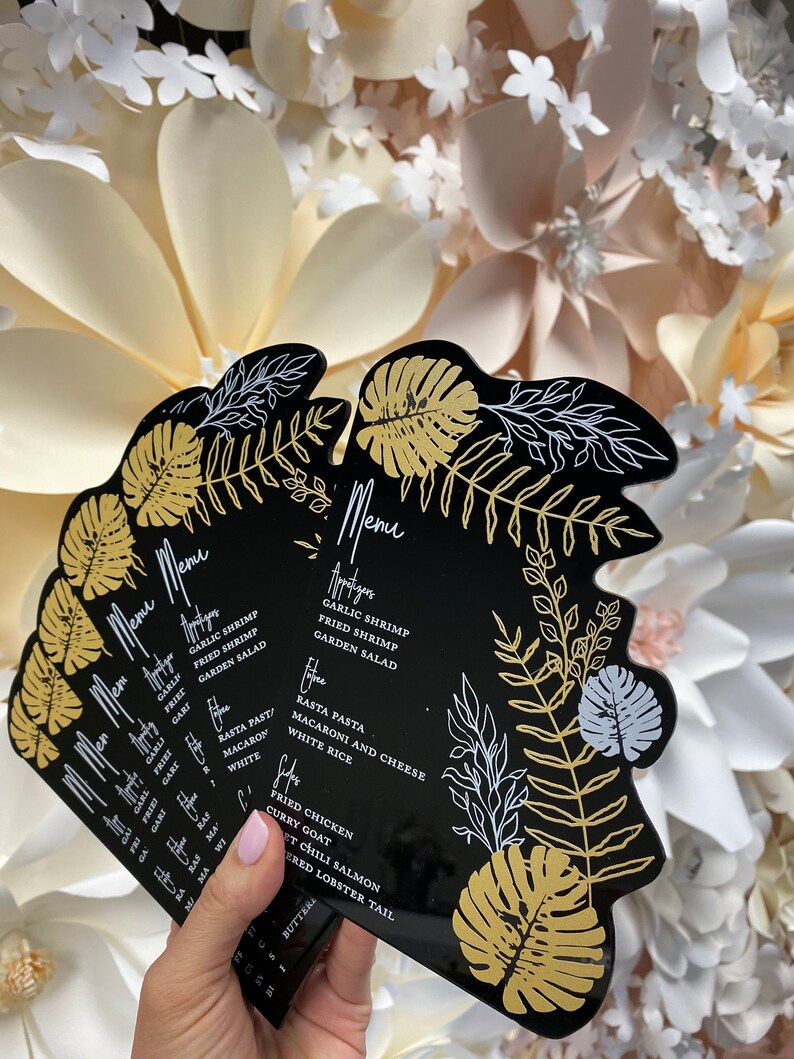 Black Acrylic Menu/ Gold Ink/ Wedding Menu/ - Etsy