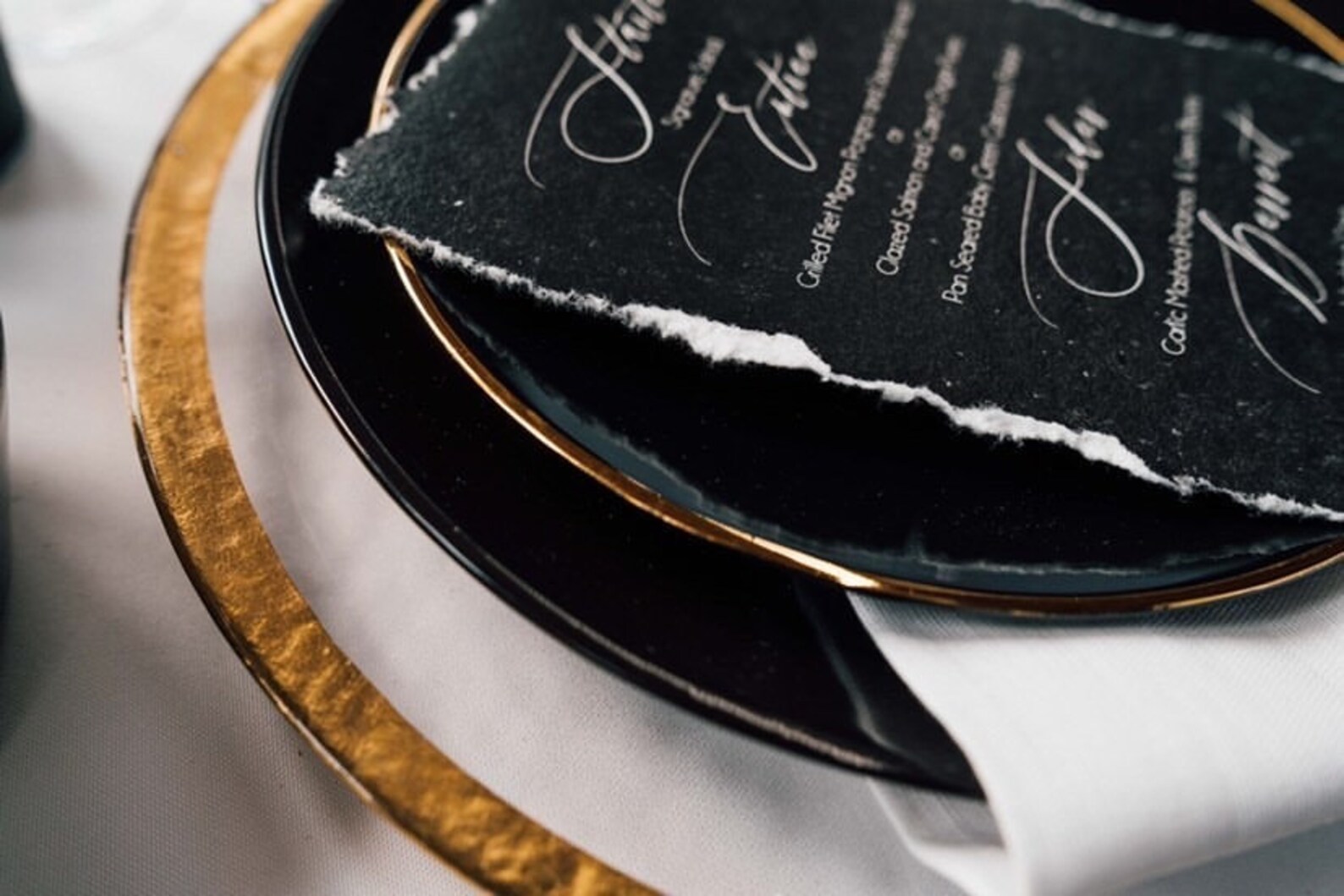 Black Handmade Paper Menus / Black Cotton Paper Menus / Deckle | Etsy