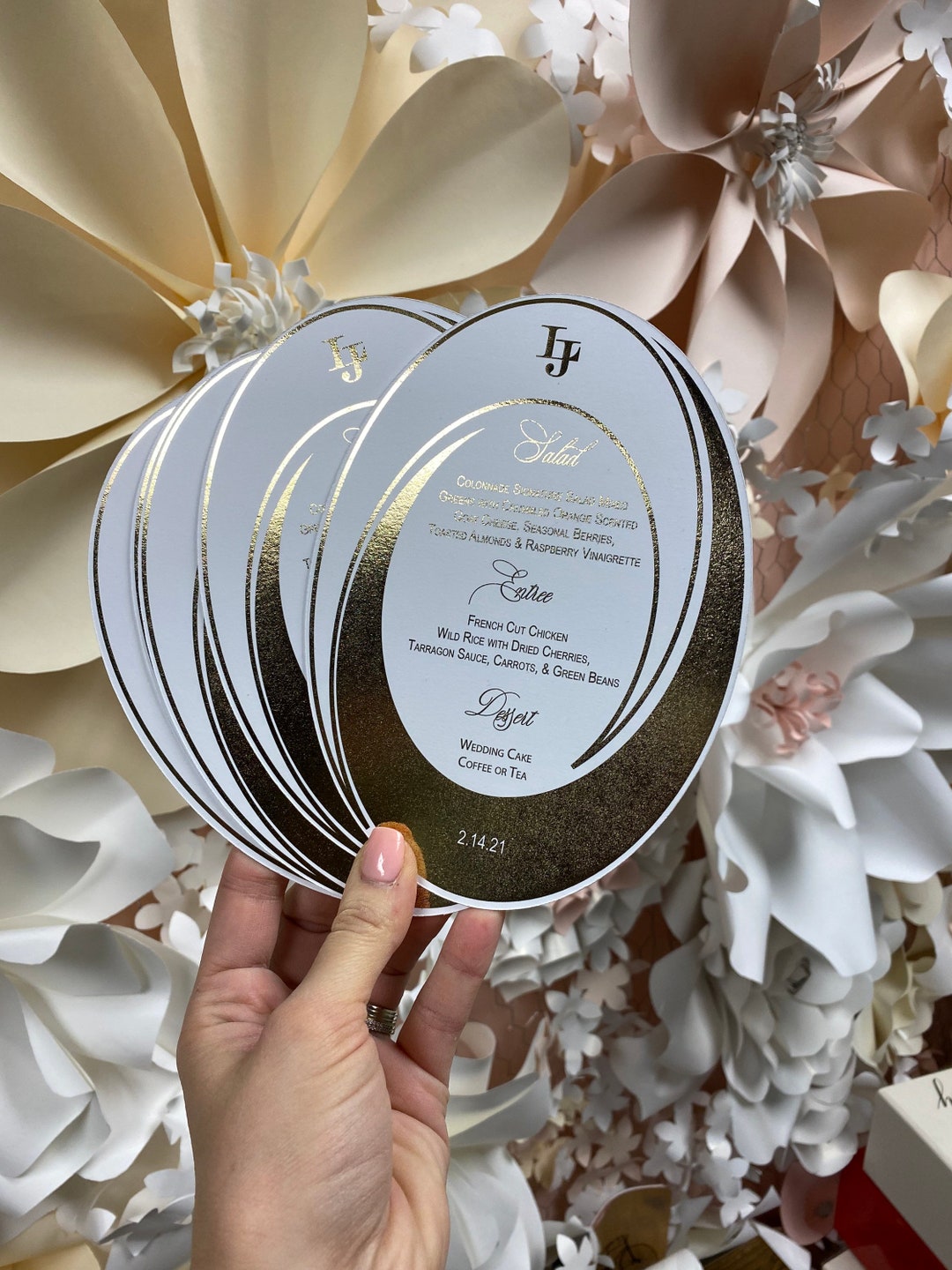 White and Gold Foil Oval Menu - Etsy