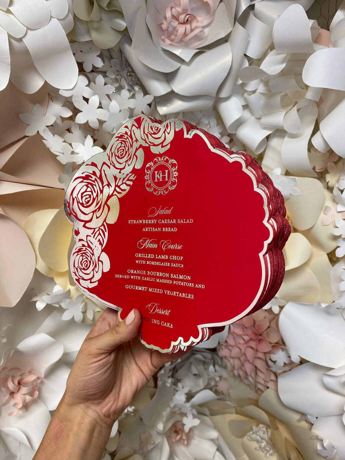 Red & Silver Menu/ Silver Roses Menu / Red Menu / Luxury Menu / Wedding ...