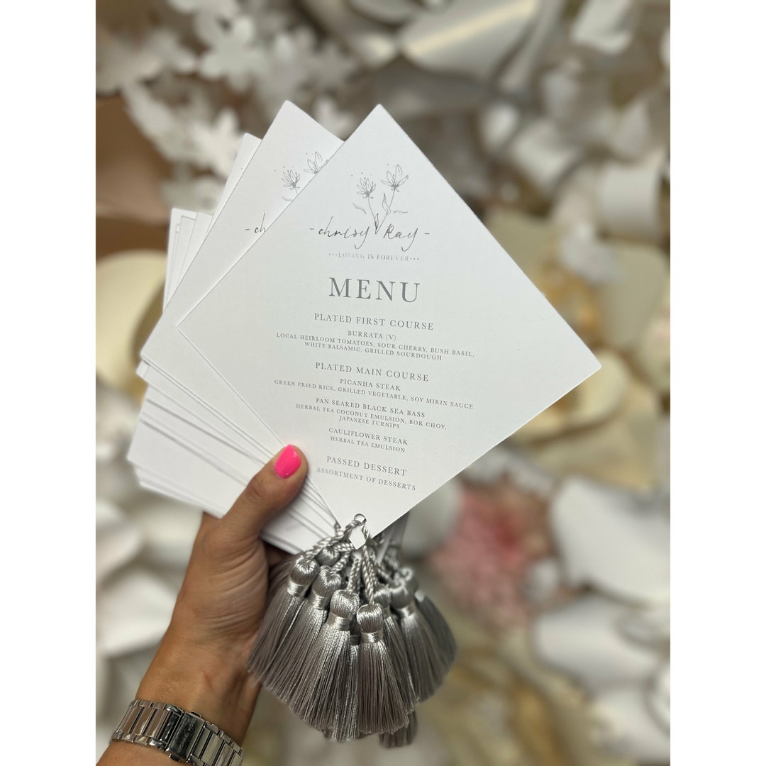 2 Layer Menu With Tassel / Wedding Menu/ White Diamond Menu - Etsy