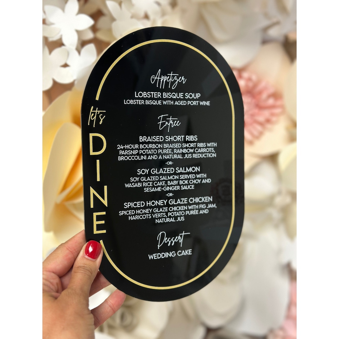 Acrylic Menu/ Black Menu / Modern Menu / Elegant Menu / Oval Menu - Etsy