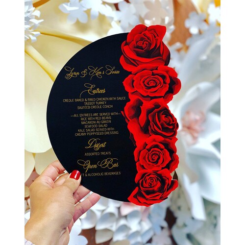 Red Watercolor Roses Menu/ Watercolor Menu / Red & Gold Foil - Etsy