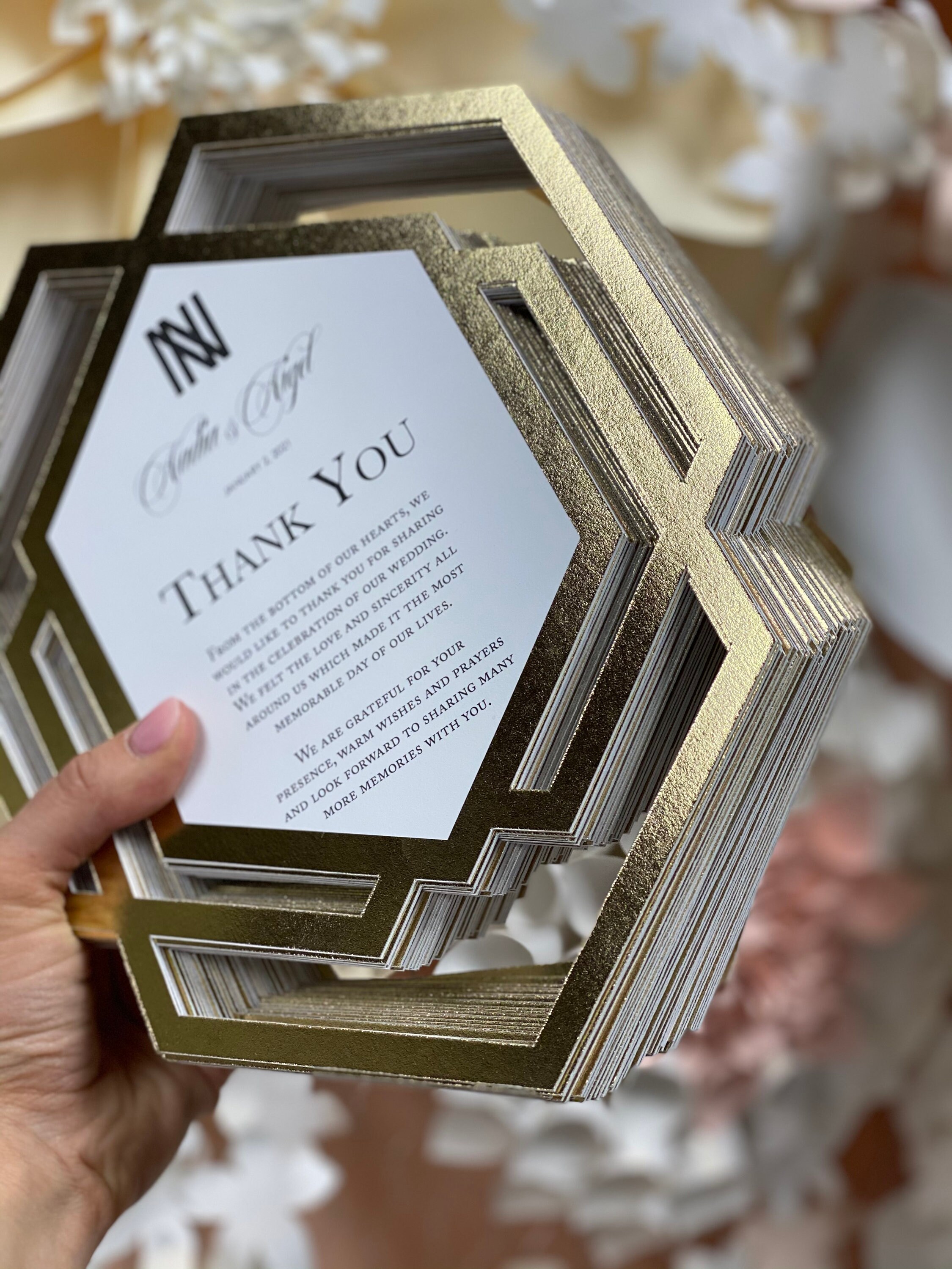 Hexagon Shaped Menu/ Geometric Shape Menus/ White and Gold - Etsy