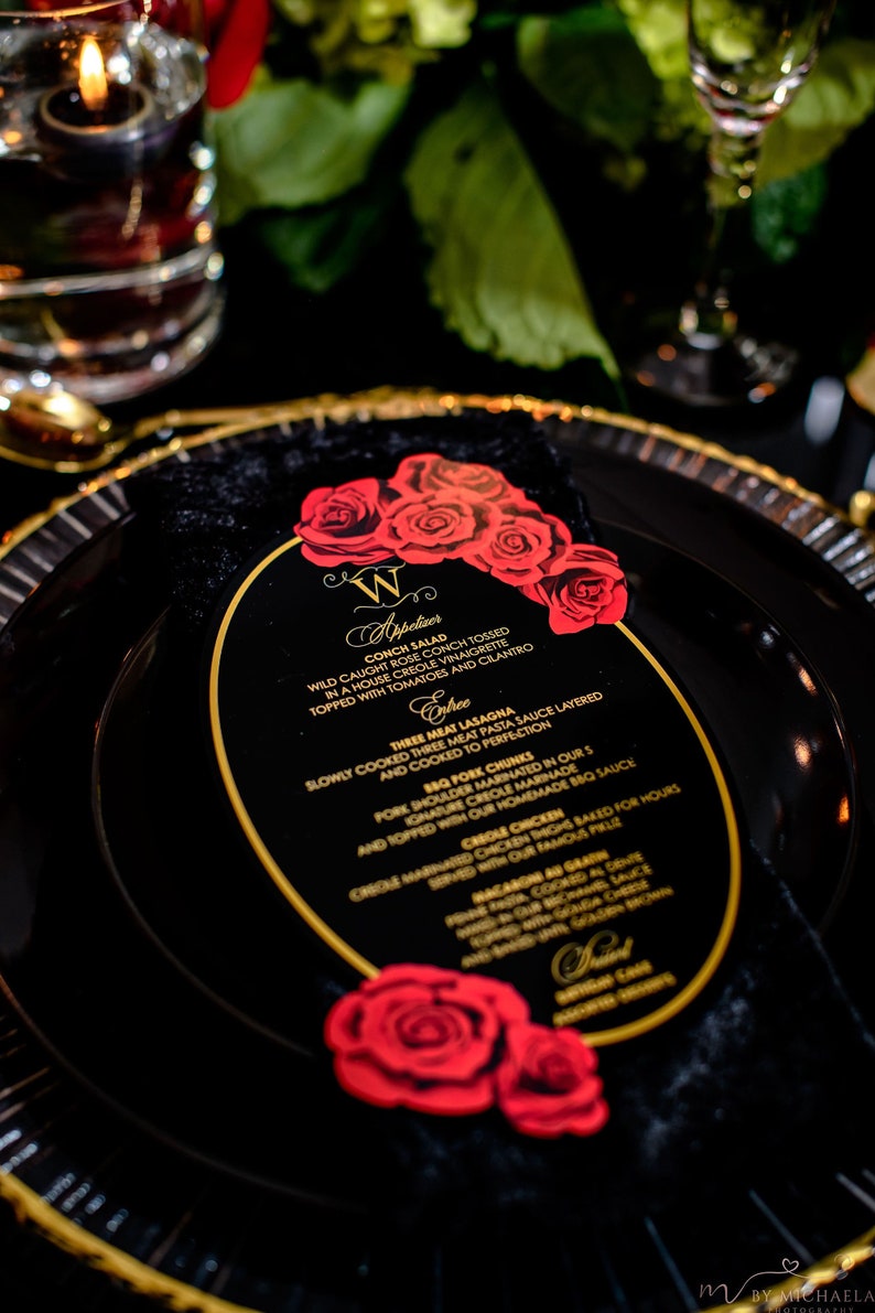 Acrylic Menu/ Black and Red Roses Menus/ Oversized Menu / - Etsy