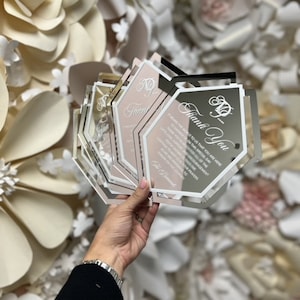 Silver Mirror Acrylic Menu/silver Menu/ Geometric Silver Mirrored ...