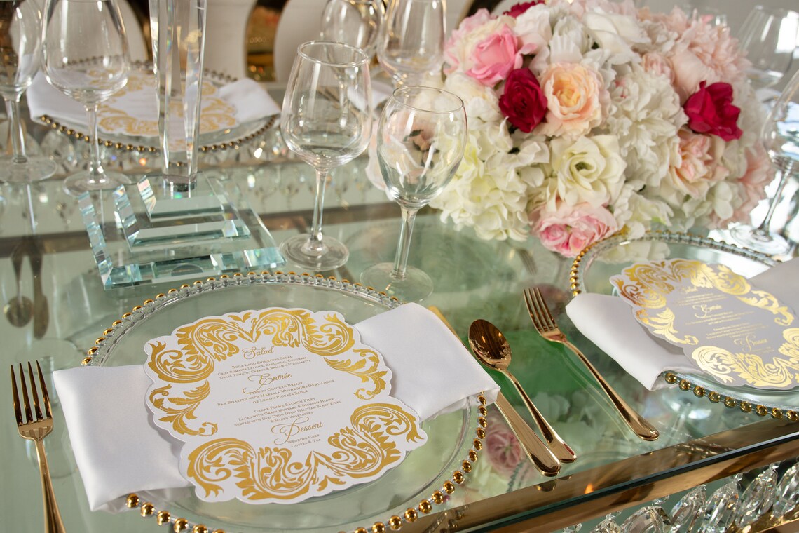 Gold Foil Menu / White and Gold Foil Menu/ Die Cut Menu / Luxury Menu ...