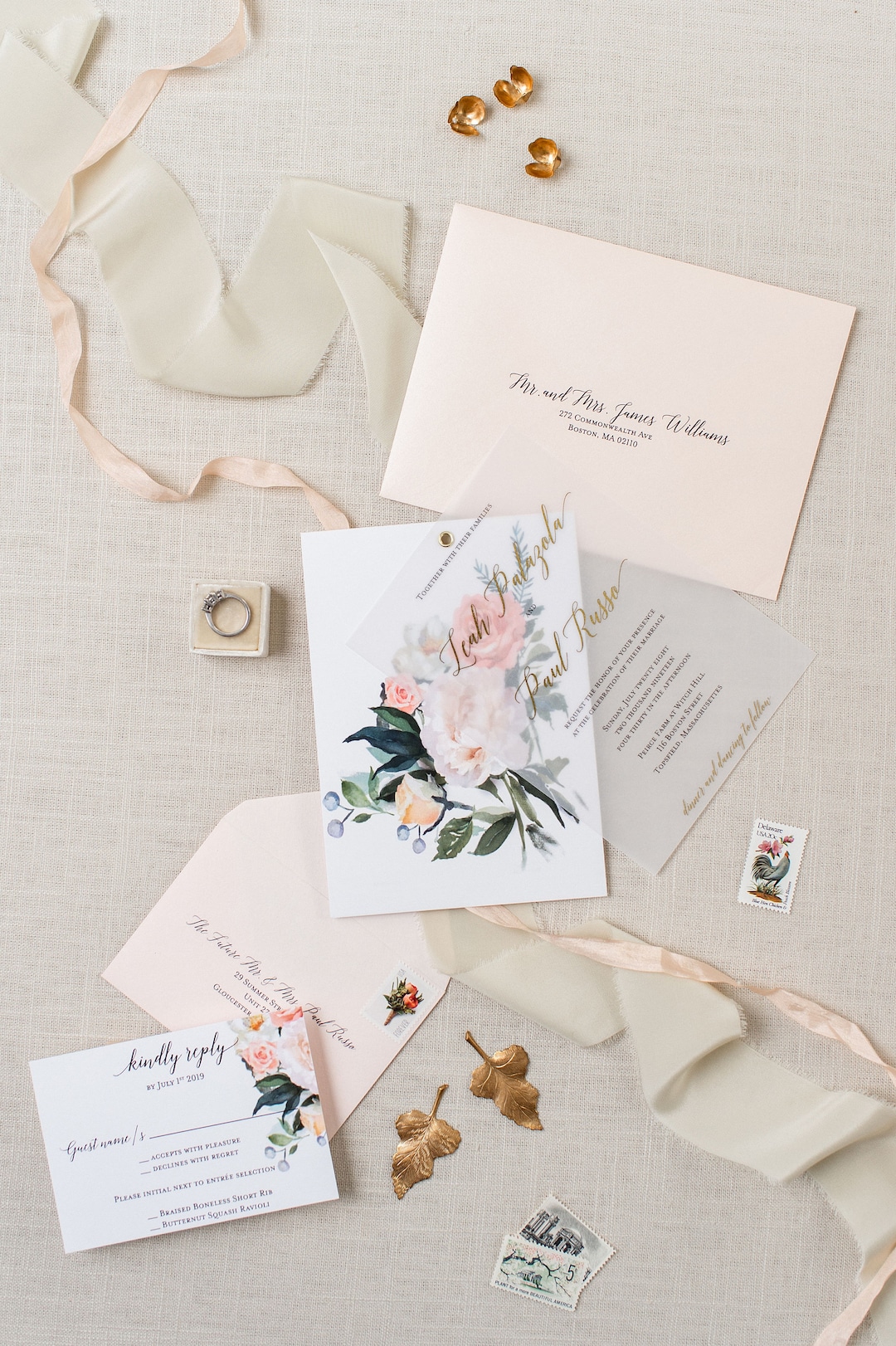 Vellum Invitation/gold Foil Invitation/eyelet Invitation/floral ...