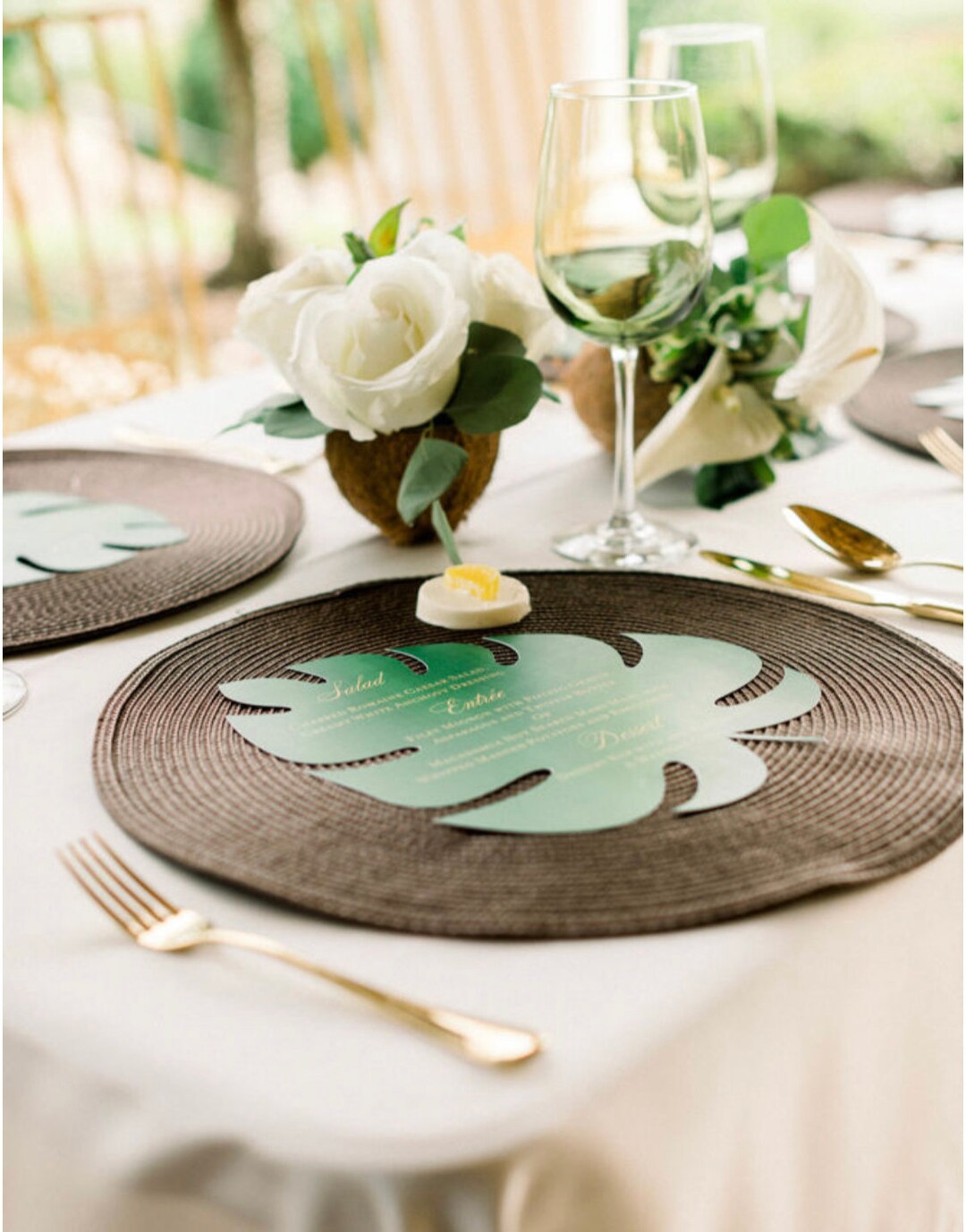 Palmtree Leaf Menu/ Green Menu / Destination Wedding Menu/ Tropical ...
